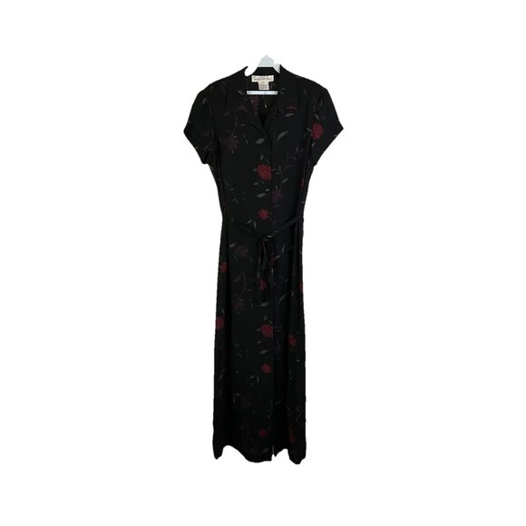 American Vintage | Dresses | Vintage 9s Silk Floral Button Front Belt ...